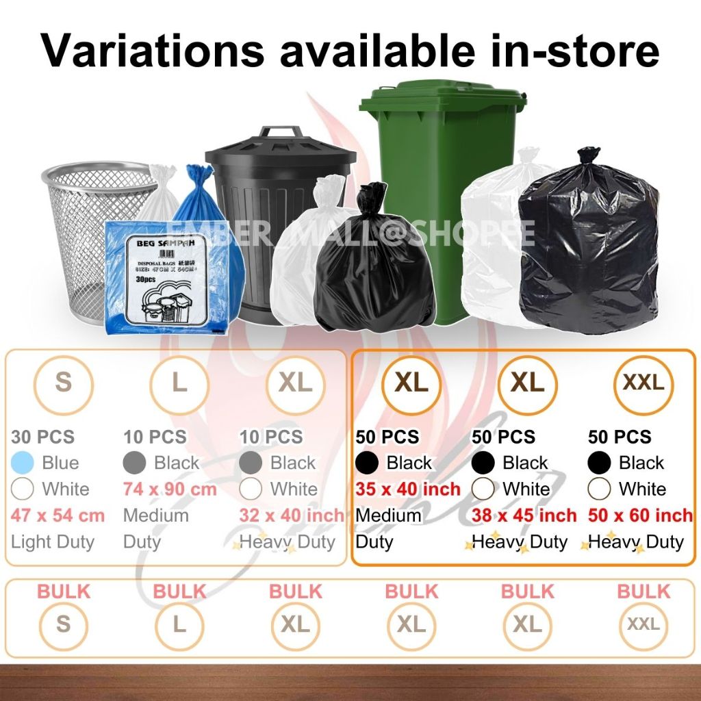 Garbage Plastic Bag EXTRA Large XL XXL Heavy Duty 垃圾袋 HDPE Plastik Beg ...