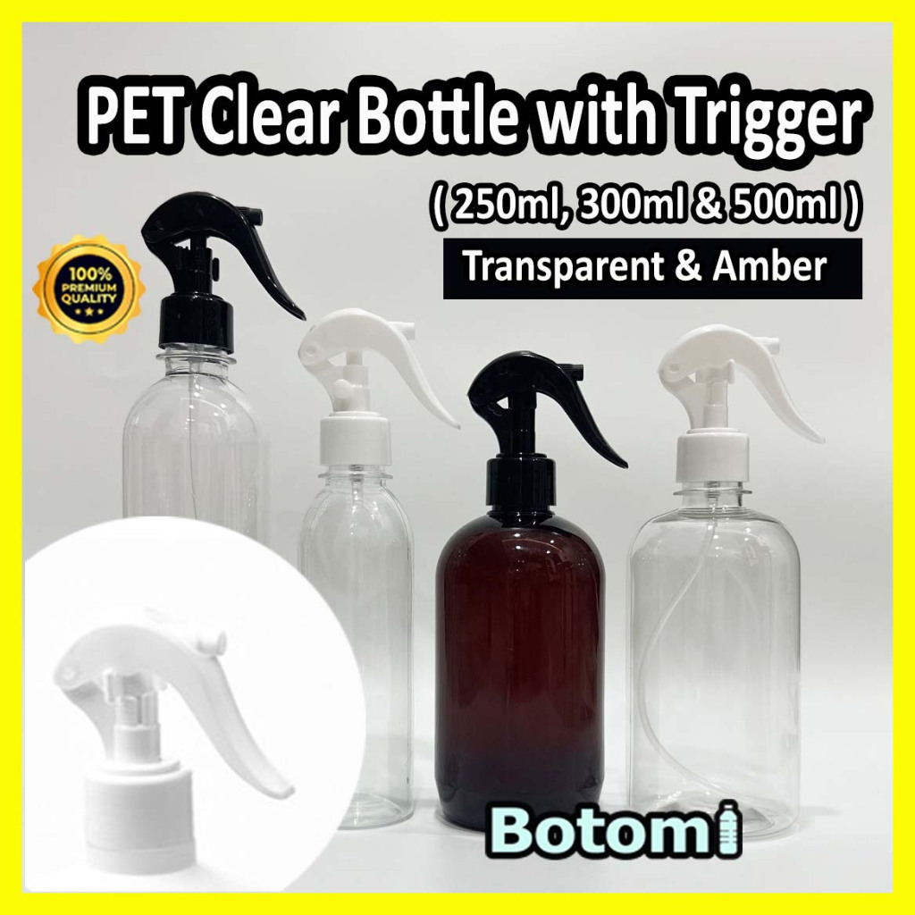 250ml 300ml 500ml Transparent Amber Plastic Bottle with Trigger Sprayer ...