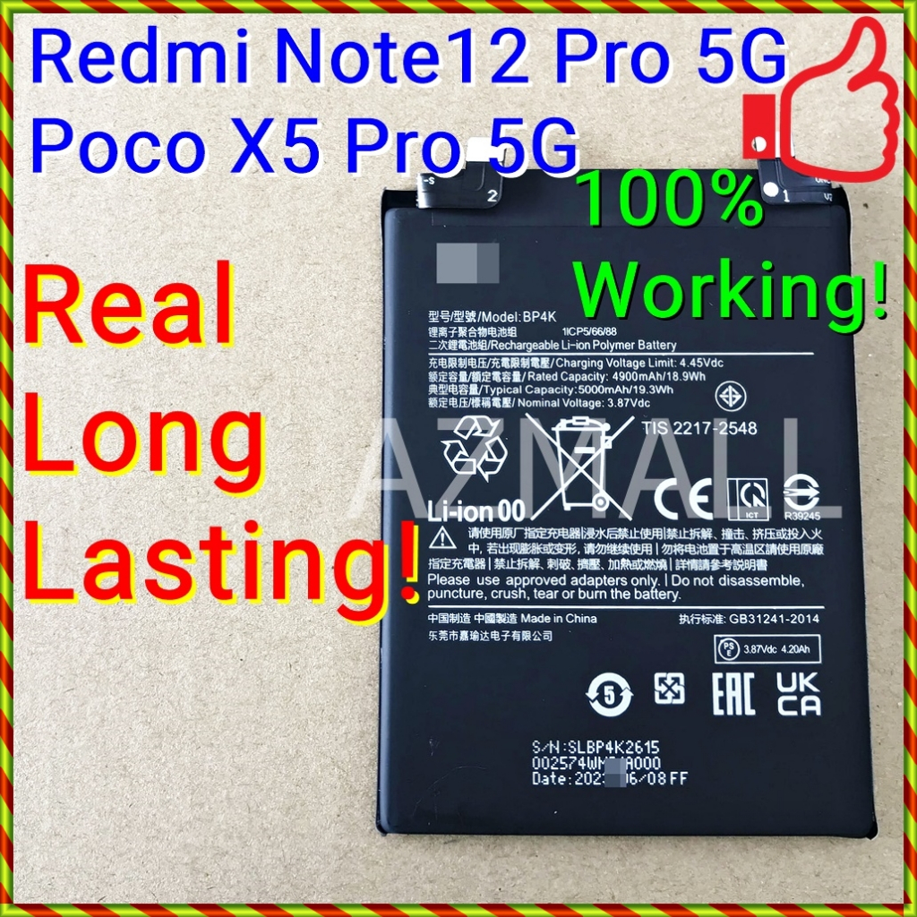 (67W Turbo Charge) NEW ORI Long Lasting Stable Battery BP4K XIAOMl Redmi Note 12 Pro 5G / Poco ...