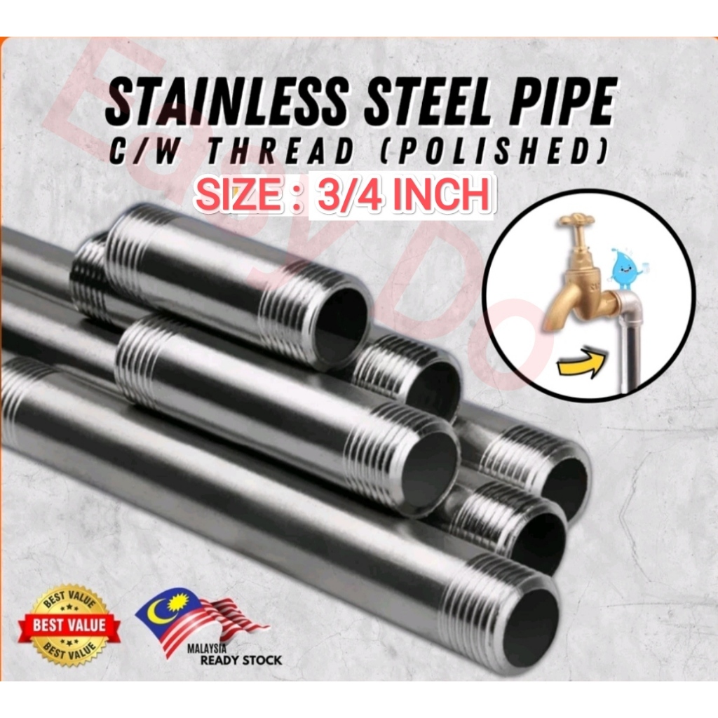 3/4 INCH(10CM - 50CM) Stainless Steel Pipe Connector Water With Thread ...