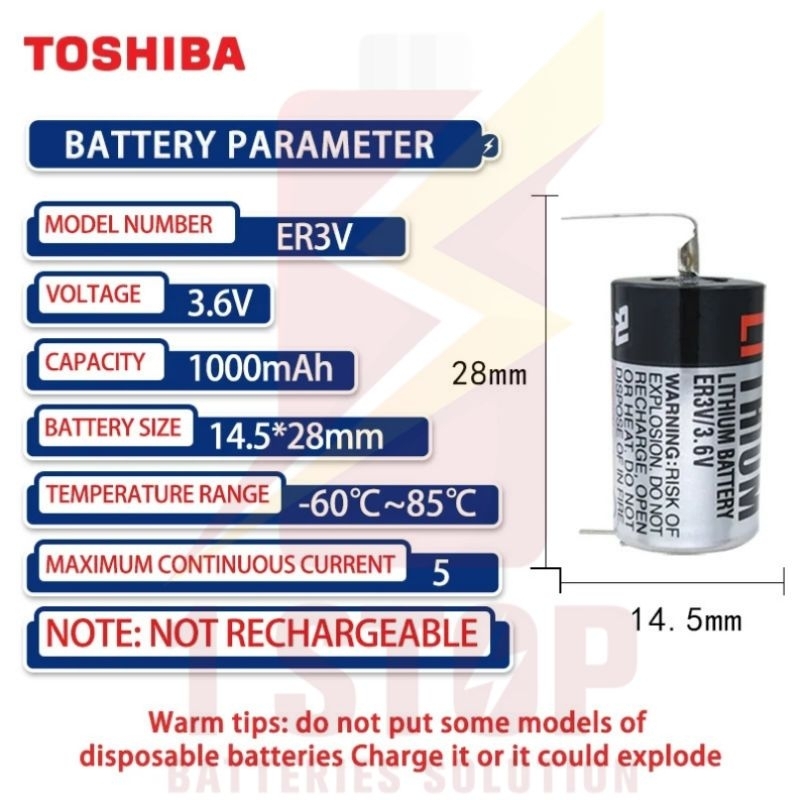 Original Toshiba ER3V 3.6V 1000mAh Lithium Batteries with Plug ...