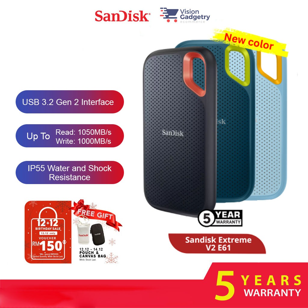 SanDisk Extreme External Portable SSD E61 USB 3.2 Gen 2 IP55 Type-C (1050mbs/1TB/2TB/4TB ...