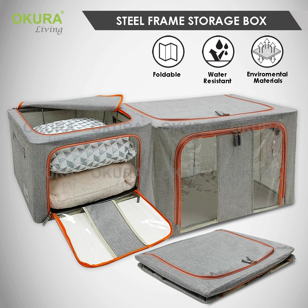 OKURA 66L Large Oxford Storage Box Foldable Oxford Box Steel Frame ...