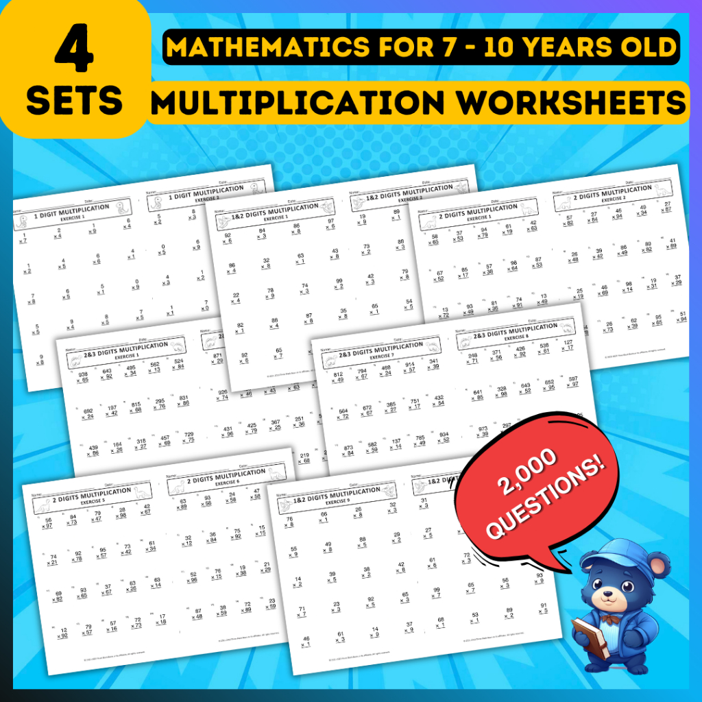[4-IN-1 Bundle] Basic Multiplication Worksheets for Kids 7 to 10 Years ...