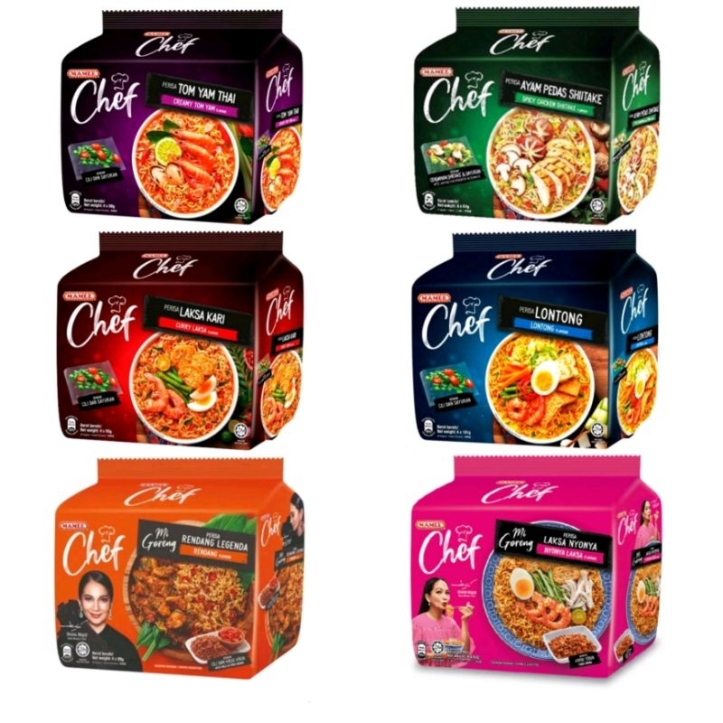MAMEE Chef Creamy Instant Noodle 4 Kari Laksa 89g | Tom Yum Thai 82g ...