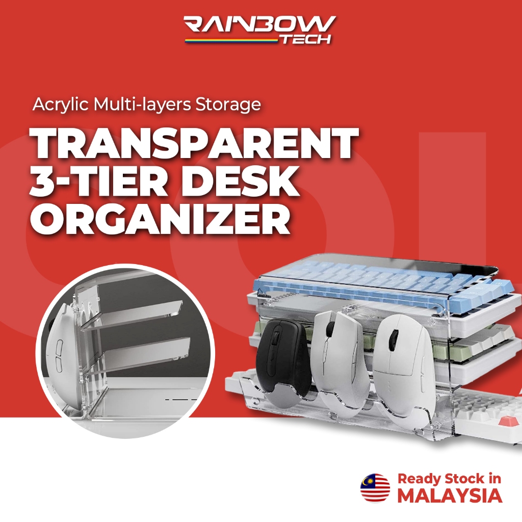 RBTECH Acrylic Keyboard Mouse Storage Rack 3Tier Keyboard Display Stand ...