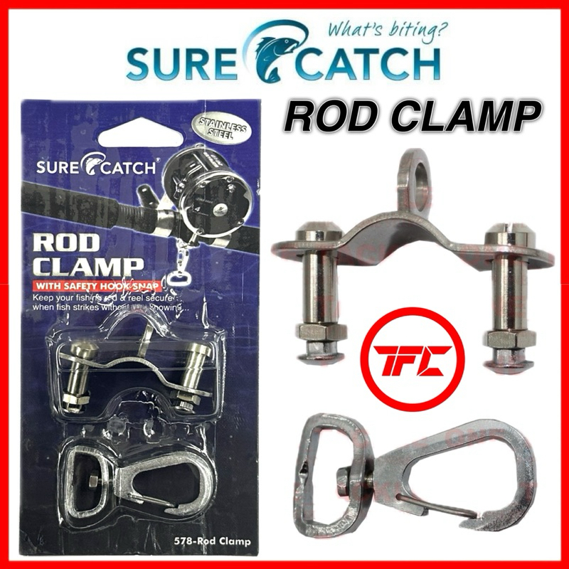 SURECATCH Stainless Steel Rod Clamp With Safety Snap Secure Fishing ...