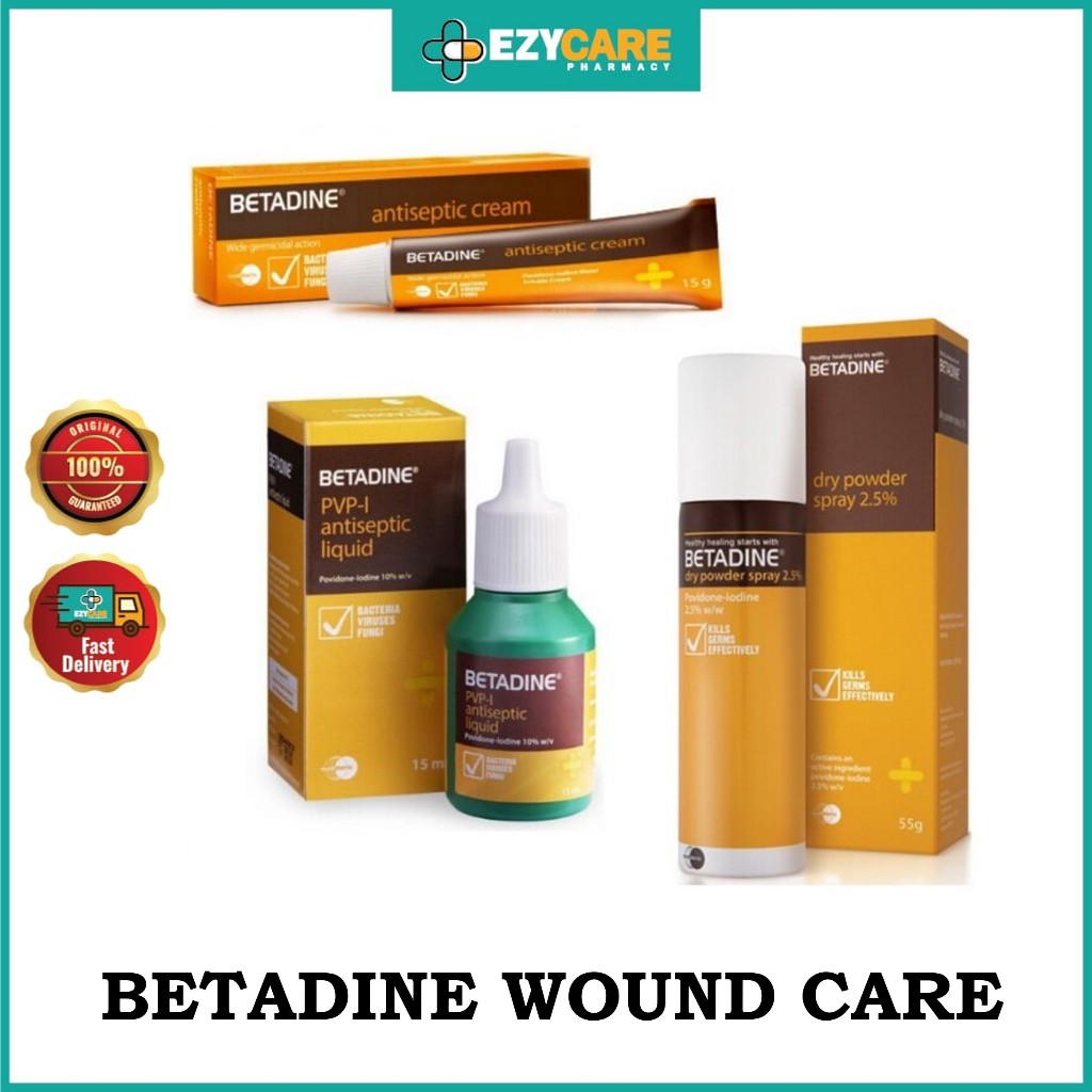 BETADINE ANTISEPTIC POVIDONE IODINE [DRY POWDER SPRAY 2.5% / CREAM 5% / PVP-I LIQUID 10% ...