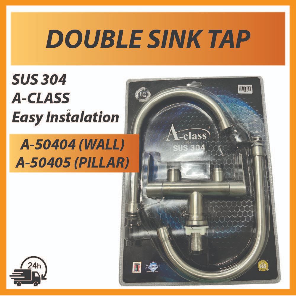 A-CLASS 304 Stainless Steel Twin Double Pillar Mounted Tap Sink Tap ...