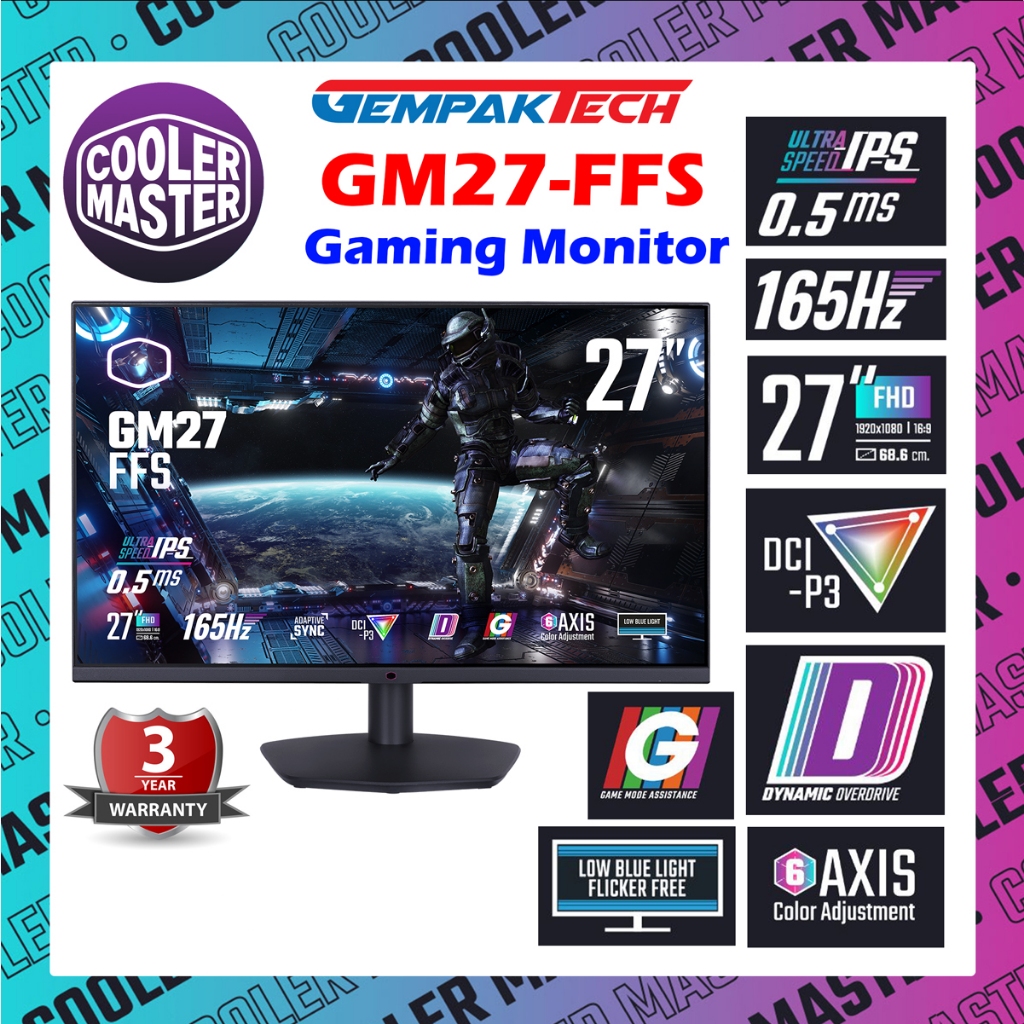 Cooler Master GM27-FFS 27" Ultra-Fast IPS Gaming Monitor (144Hz /165Hz / 0.5ms / HDR10 / Free ...