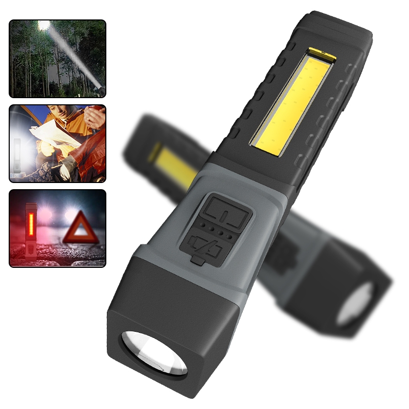 【Ready Stock】LED+COB flashlight with a pen holder can rotate the tail ...
