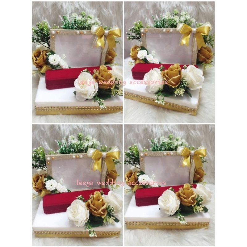 gubahan frame mas kahwin c/w bekas rantai tangan(cream brown gold ...