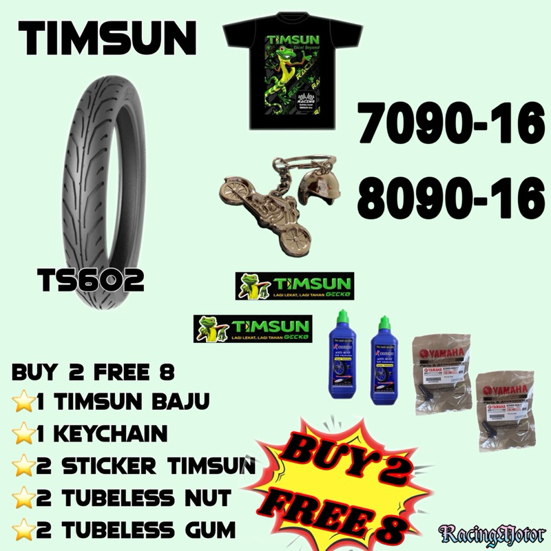 🔥Free Gift Buy 2 Free 8 🔥TIMSUN Tayar Tubeless TS602 70/90-16 80/90-16 ...