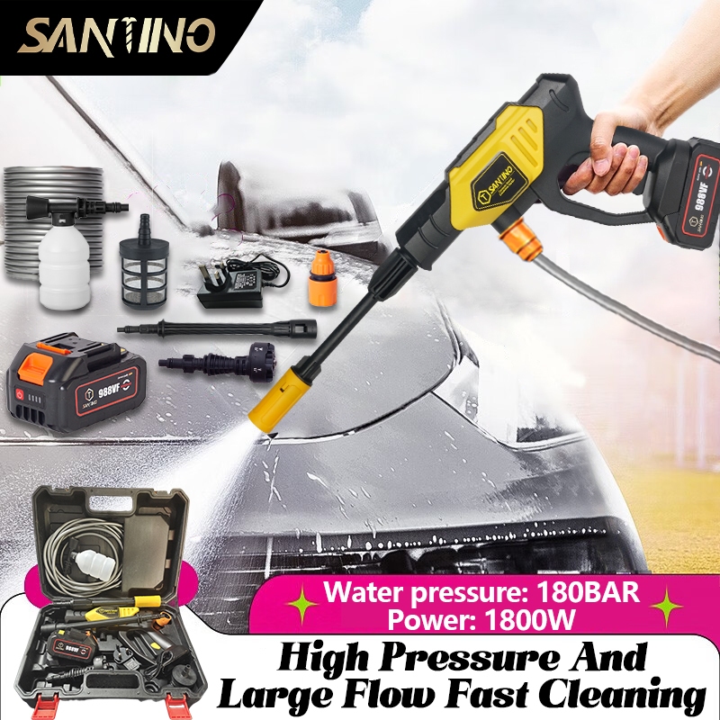 SANTINO Water Jet 1800W/180BAR 988VF Cordless Water Jet Spray Gun Portable Car Wash High ...