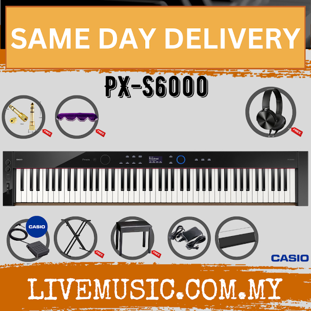 Casio Privia PX-S6000 Digital Piano w/Piano Bench, Keyboard Stand and ...