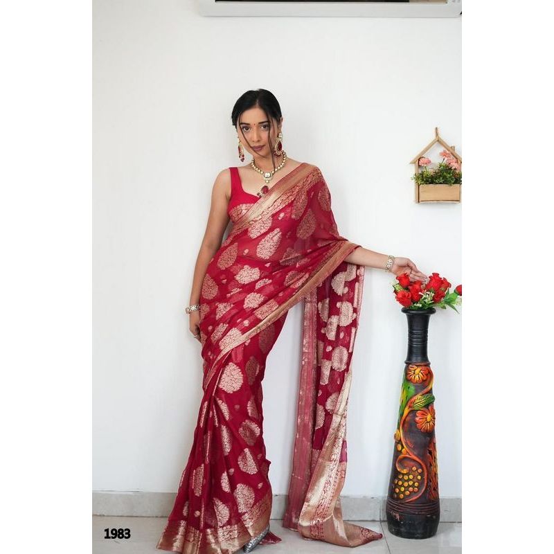 EF-1983-1 Minute Ready to Wear Soft Lilan Cotton Slab Saree With Blouse ...