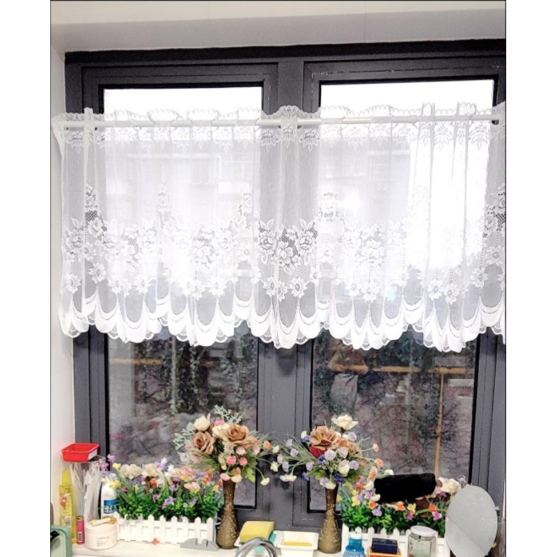 Langsir Dapur Putih Pendek Pintu, Tingkap Kabinet Murah / White Mesh ...