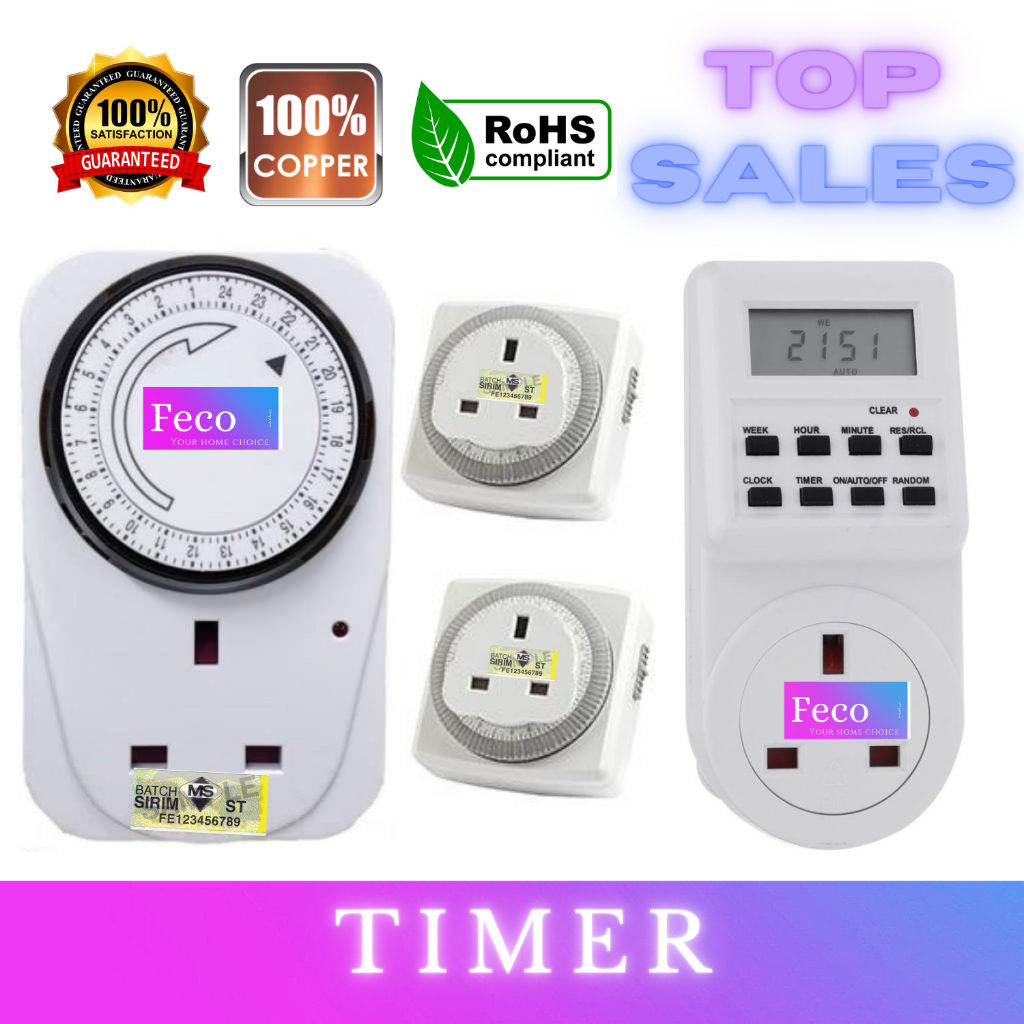Multi Programmer Timer 13A SOCKET Digital Timer 24hour 0024 SUM SIRIM / Eurosafe / Timer Switch ...