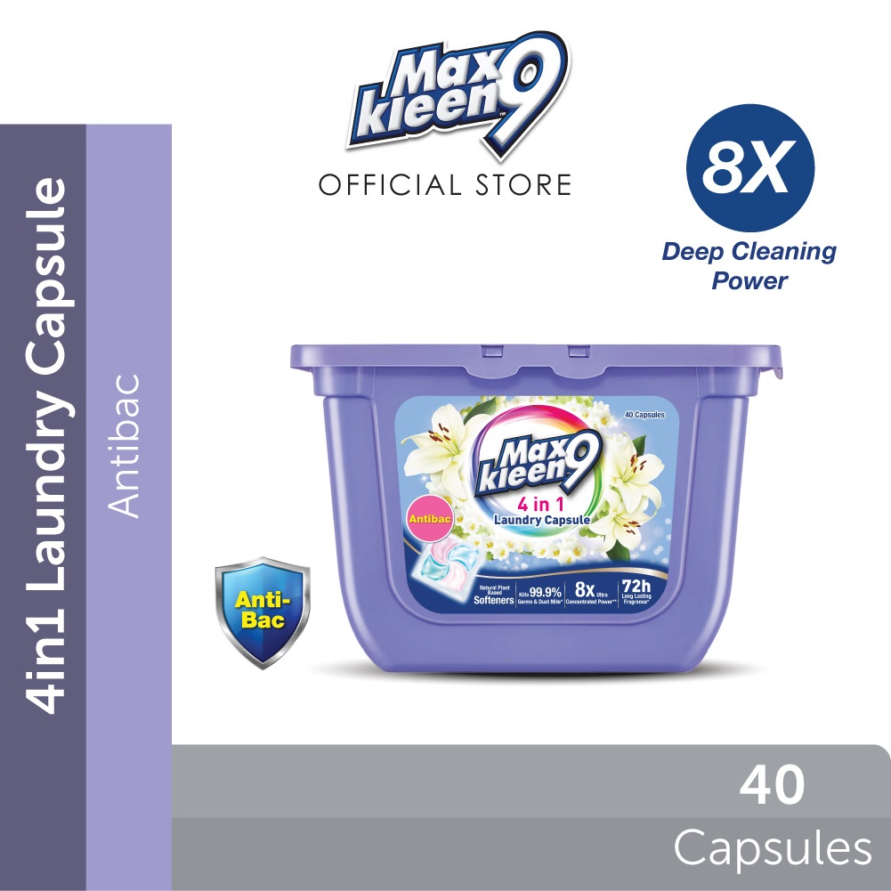 Maxkleen 9 4in1 Anti-Bacterial Laundry Capsule [40 Capsules Pack ...