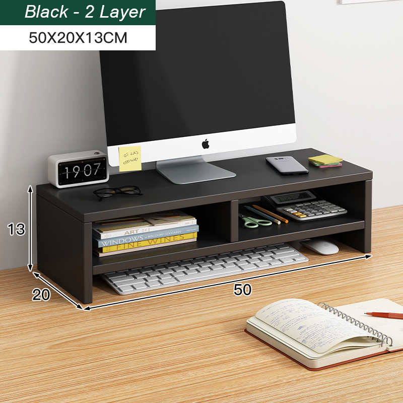 Computer Monitor Rack Drawer Wood Desktop Shelf 1/2 Layer Screen ...