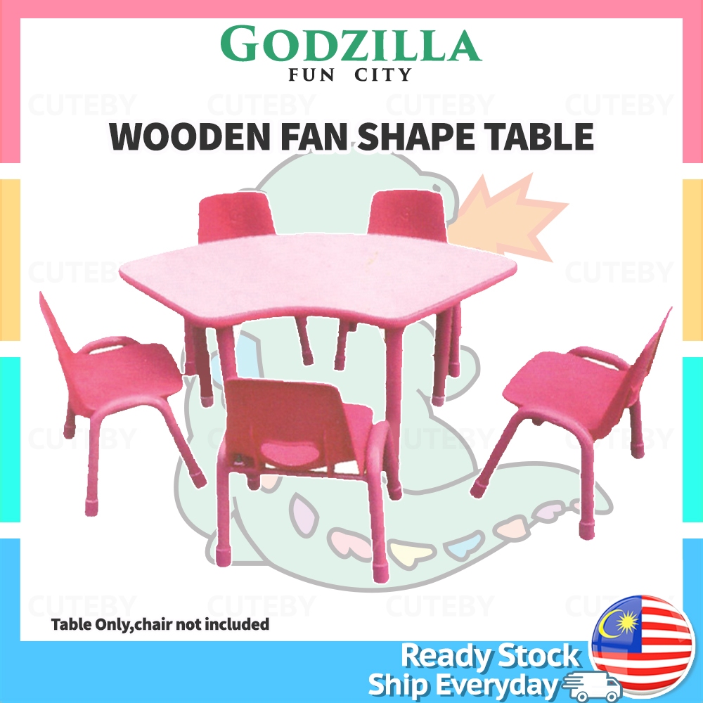 Kid Study Table kindergarten WOODEN FAN SHAPE TABLE meja kayu budak ...