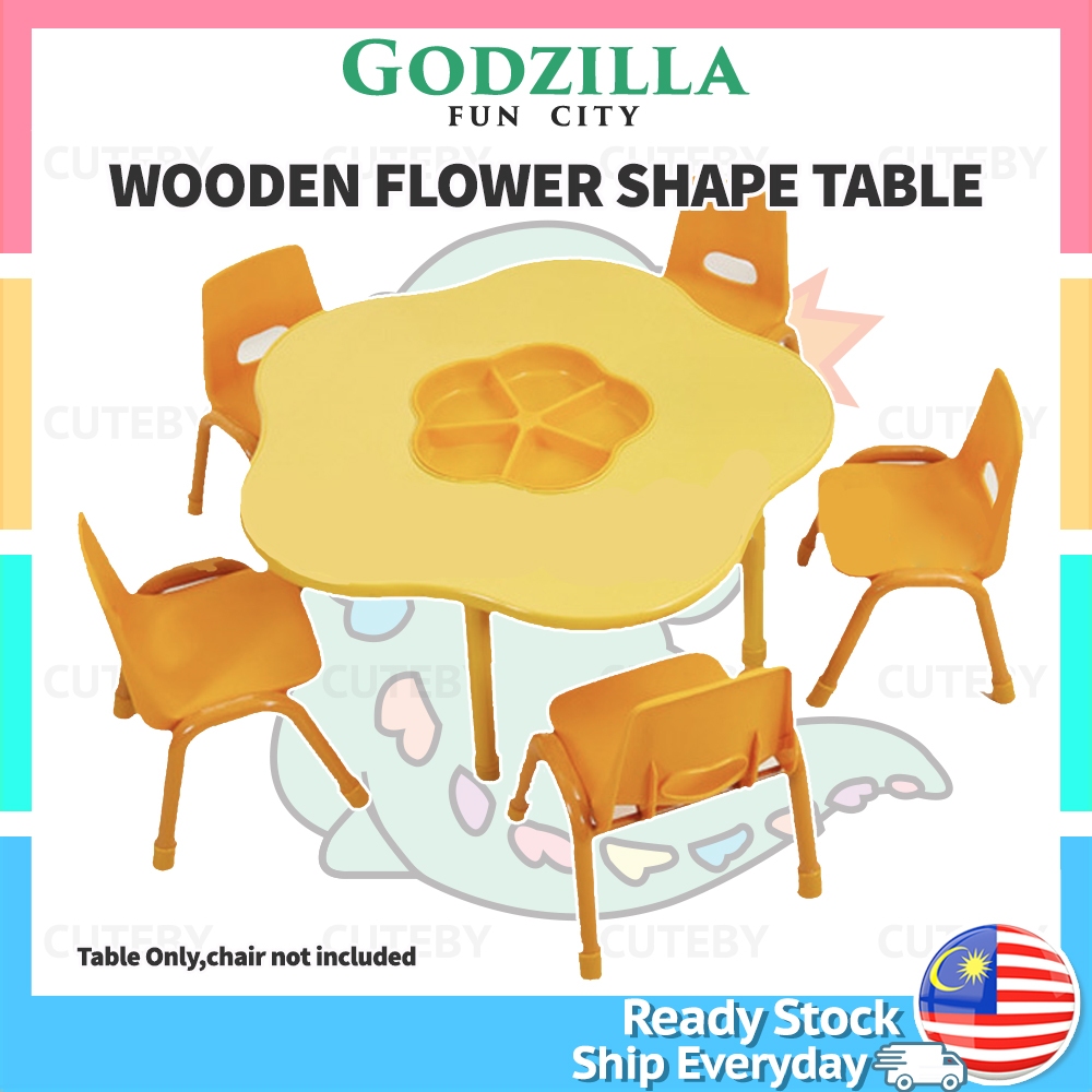 100x100cm kindergarten kids study WOODEN FLOWER SHAPE TABLE with basket ...
