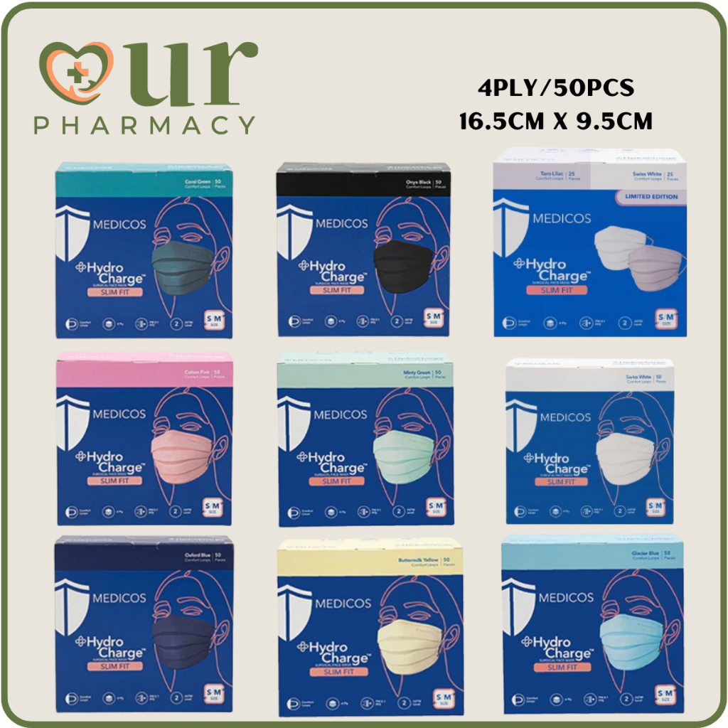 MEDICOS Slim Fit 165 HydroCharge 4ply Face Mask 50’s (S/M) | Shopee ...