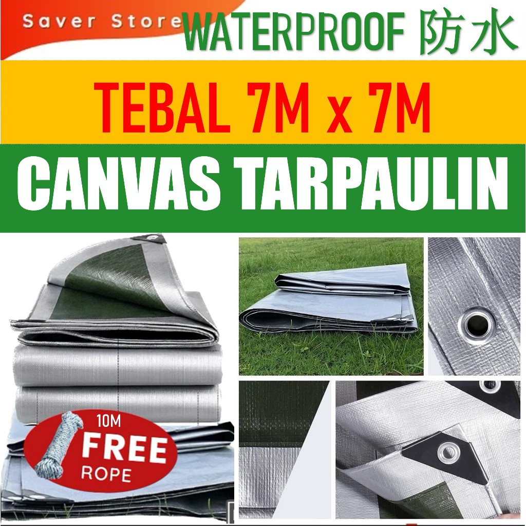 Canvas Canopy [7M x 7M] PE Tent Kanvas Sunscreen Tarp Tarpaulin ...