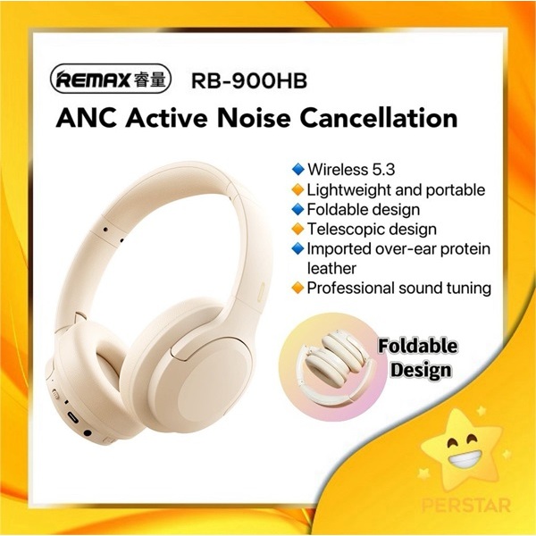 REMAX RB-900HB ANC Wireless Headphone Clear Calls Active Noise Cancellation Wireless 5.3 ...