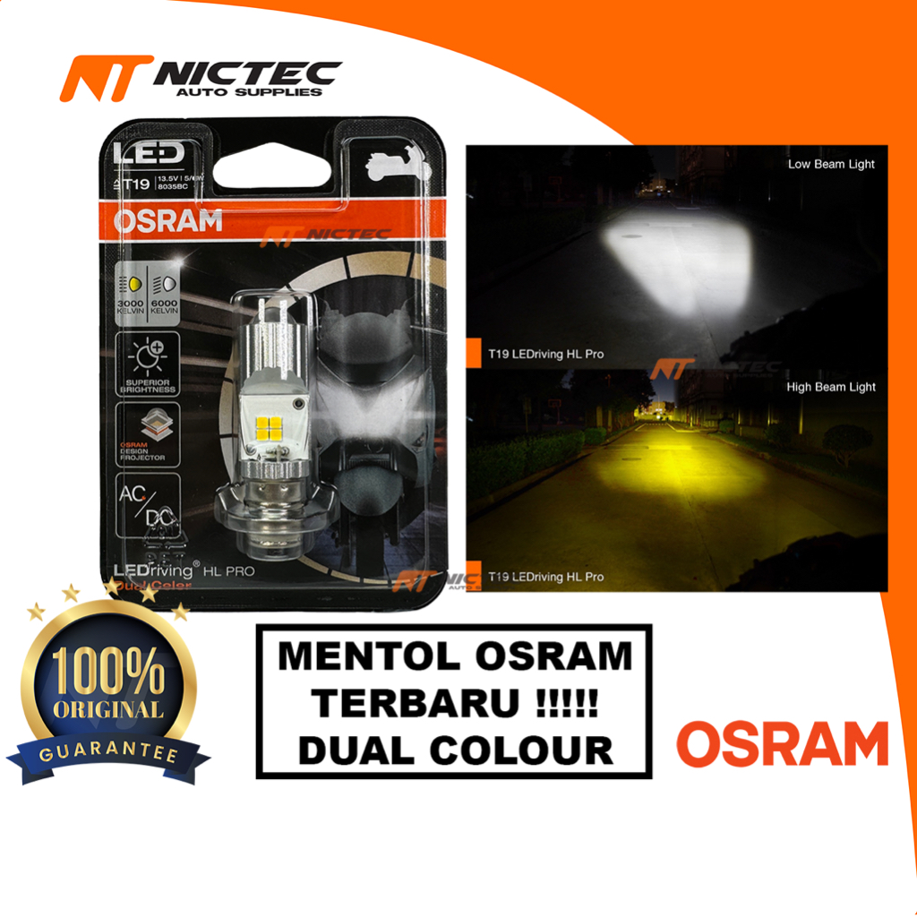 OSRAM T19 MENTOL LED HL PRO DUAL COLOUR 8035BC MOTORCYCLE HEAD LAMP BULB AC DC 100% ORIGINAL ...