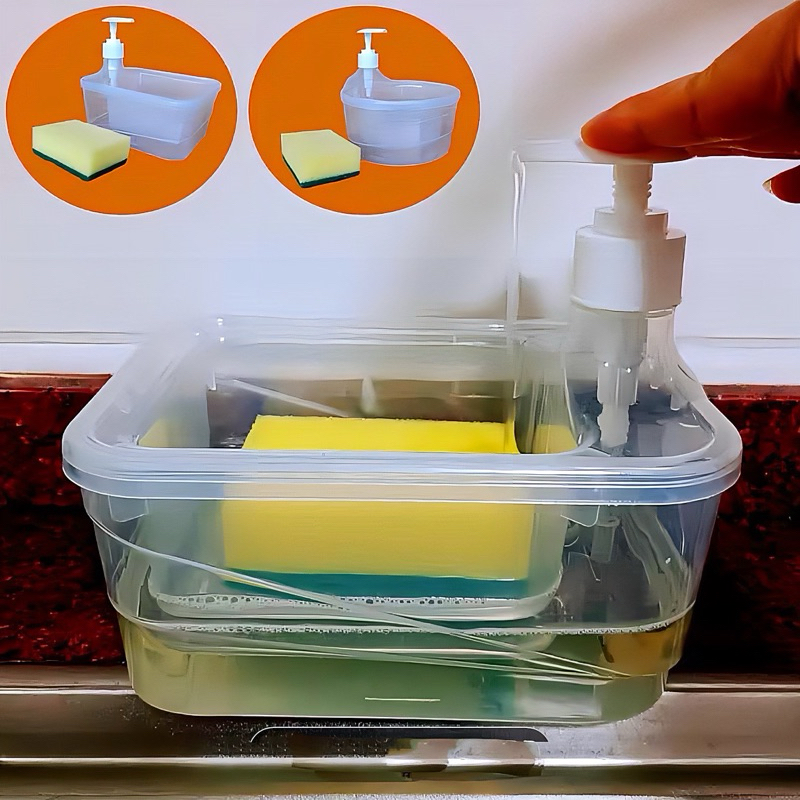 Kitchen Dish Soap Dispenser with Sponge Holder, 2-in-1 Countertop Soap ...