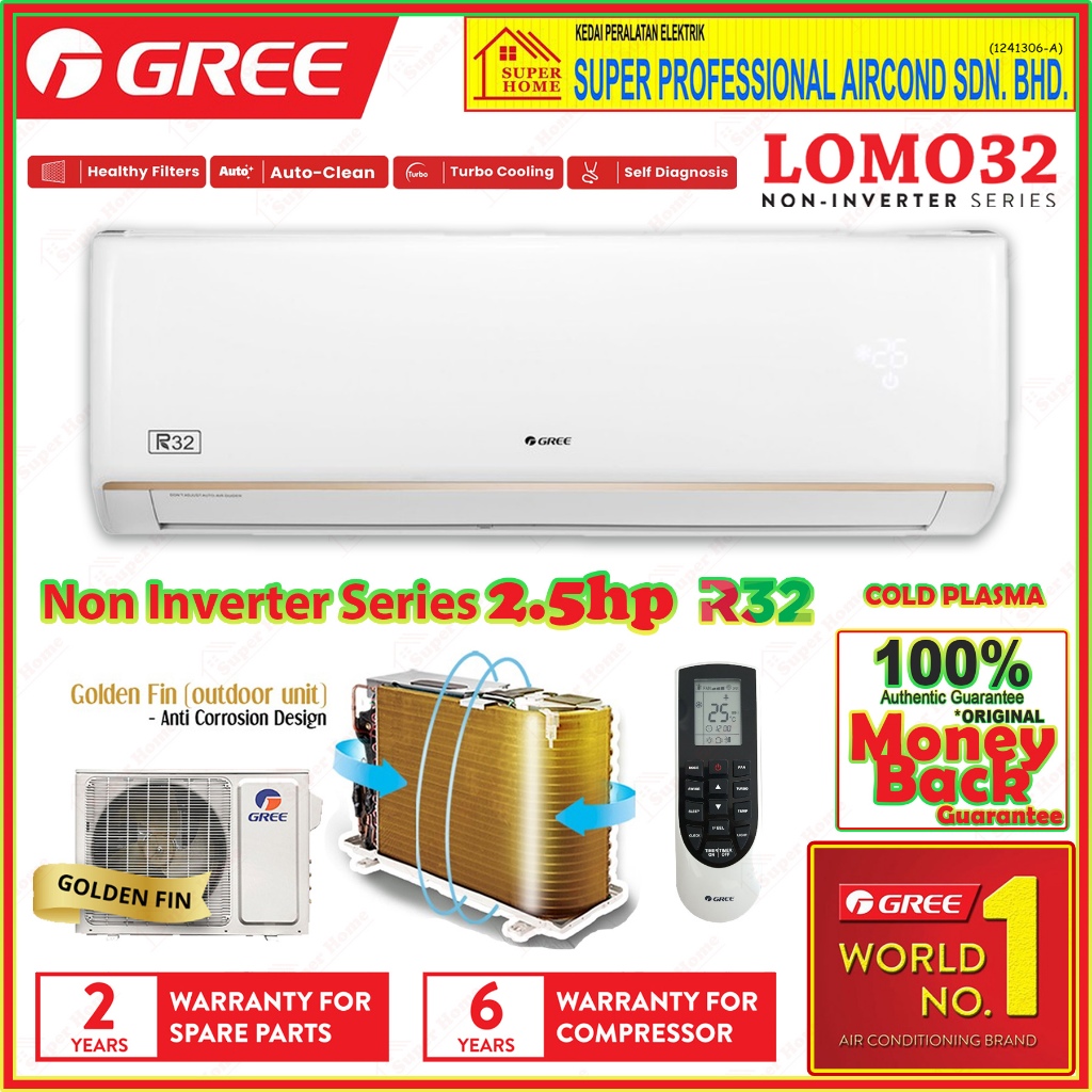 Gree R32 Non Inverter Air Conditioner 1.0hp - 2.5hp Gree Lomo32 Non ...