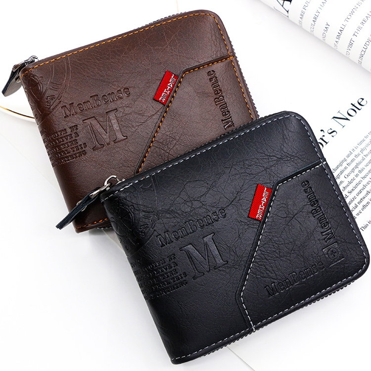 Men's Wallet PU Leather Wallets Classic Purse Retro Zipper Wallets ...