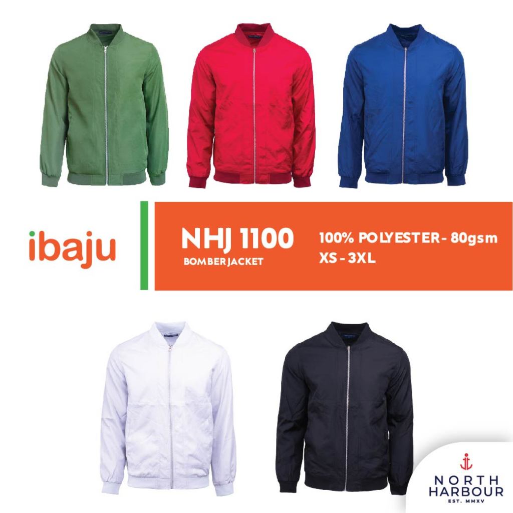 North Harbour Unisex Polyester Solid Tone LS Bomber Jacket Baju Jacket ...
