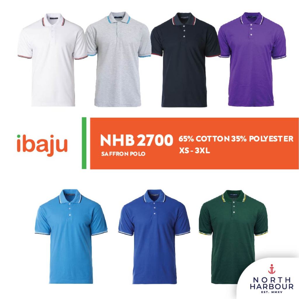 North Harbour Unisex Saffron Polo - White / Forest Green / Sapphire ...