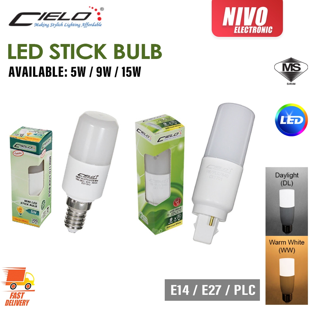 CIELO 5W/9W/15W GEN2 E14/E27/PLC Base LED STICK BULB [SIRIM CETIFICATED ...