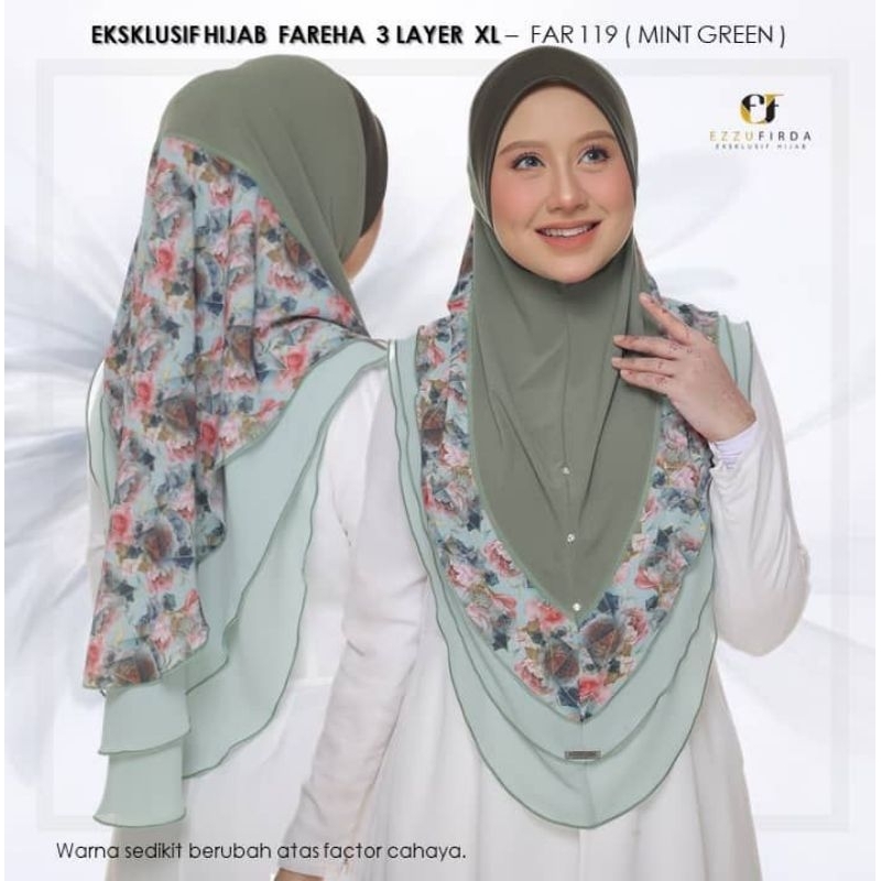 EKSKLUSIF HIJAB EZZUFIRDA , TUDUNG FAREHA 3 LAYER SAIZ XL | Shopee Malaysia