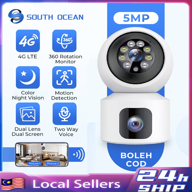 South Ocean Wifi/4G Sim Card Dual Lens 5MP Wireless CCTV Camera ...