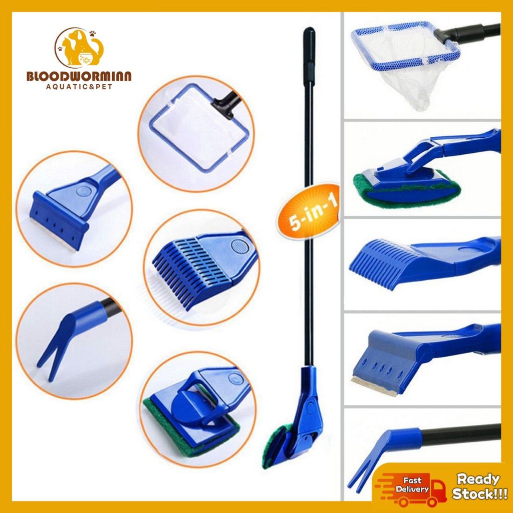 Extendable Aquarium Cleaning set 5 in 1 Tools Fish Tank Brush Gravel ...