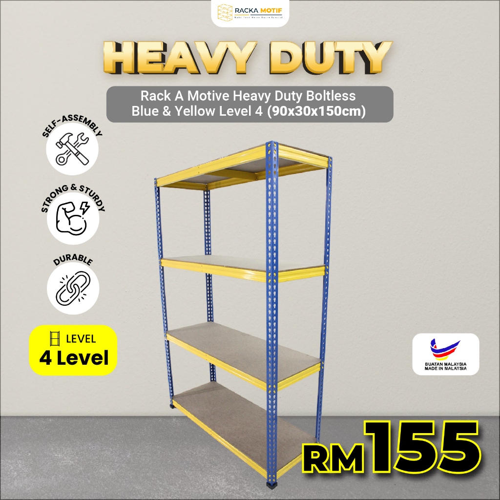 Rack A Motive Heavy Duty Boltless Blue & Yellow - 4 Level Office ...