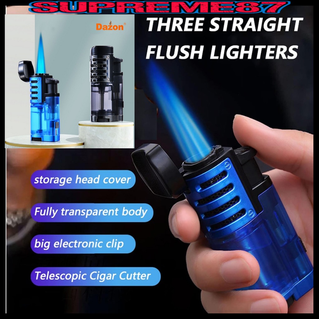 Triple Jet Flame Butane Lighter Refillable Windproof Lighter Adjustable ...