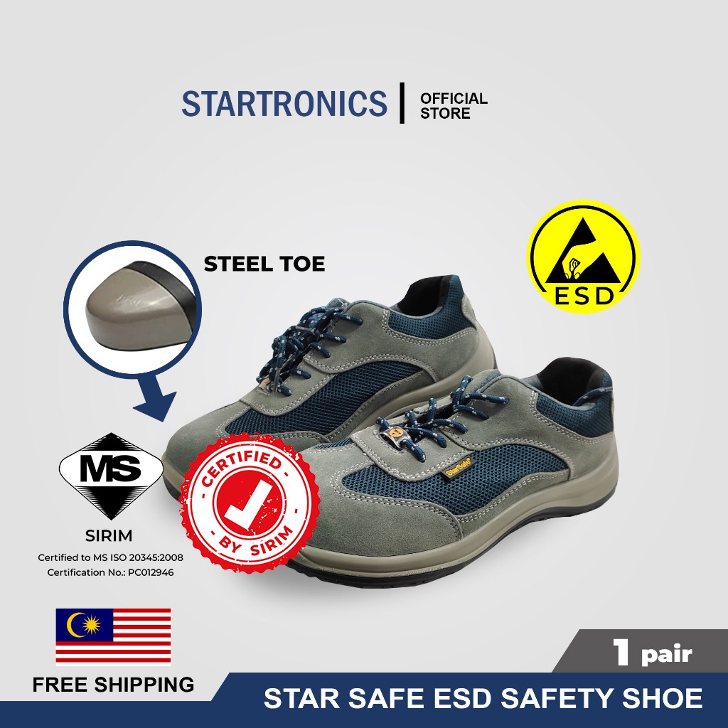 ESD Safety Shoe Star Safe Safety Shoes Suede Leather SIRIM Certified Lightweight Antipuncture ...