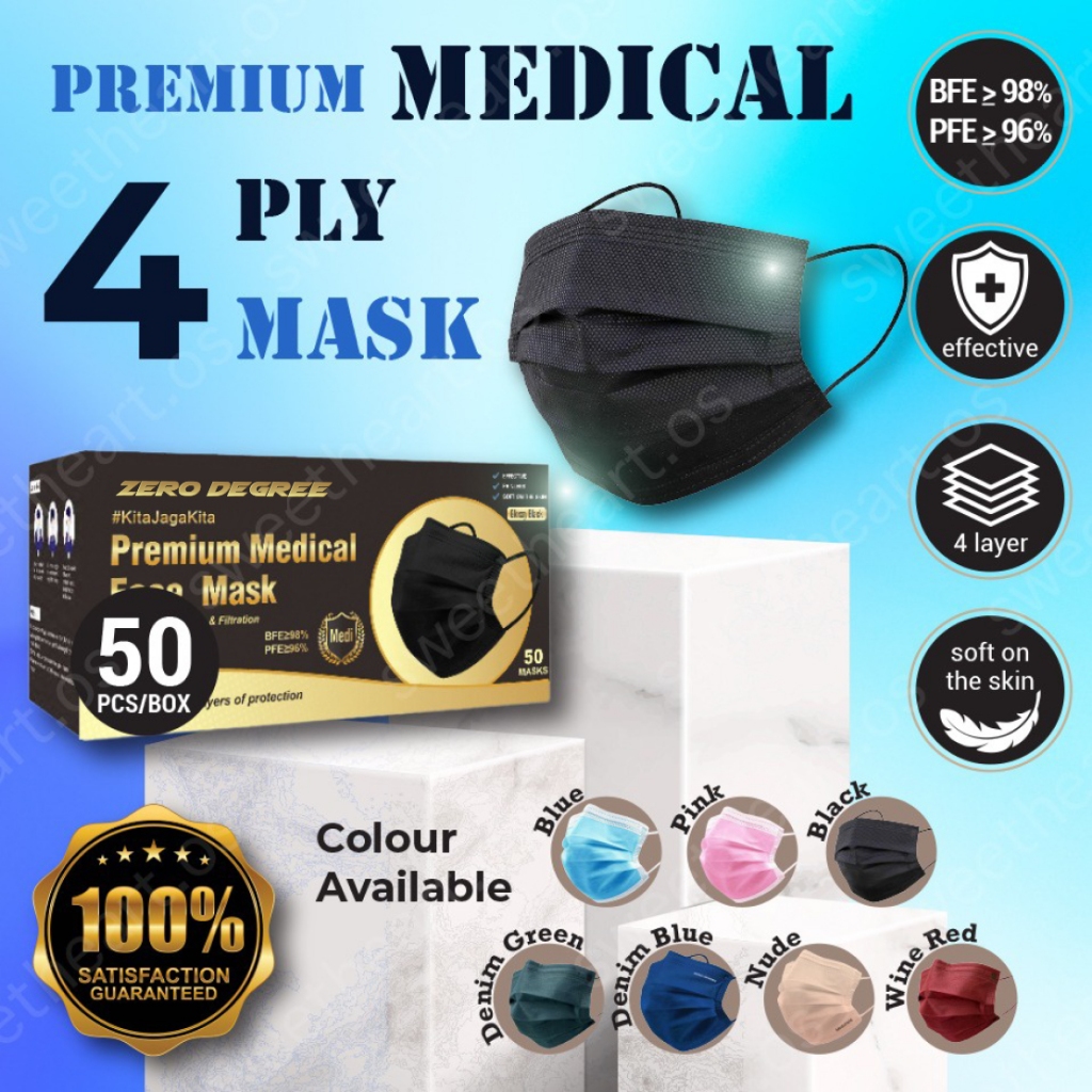 ZERO DEGREE 50 Pcs Black Mask 4 Ply Medical Mask Anti Bacterial ...