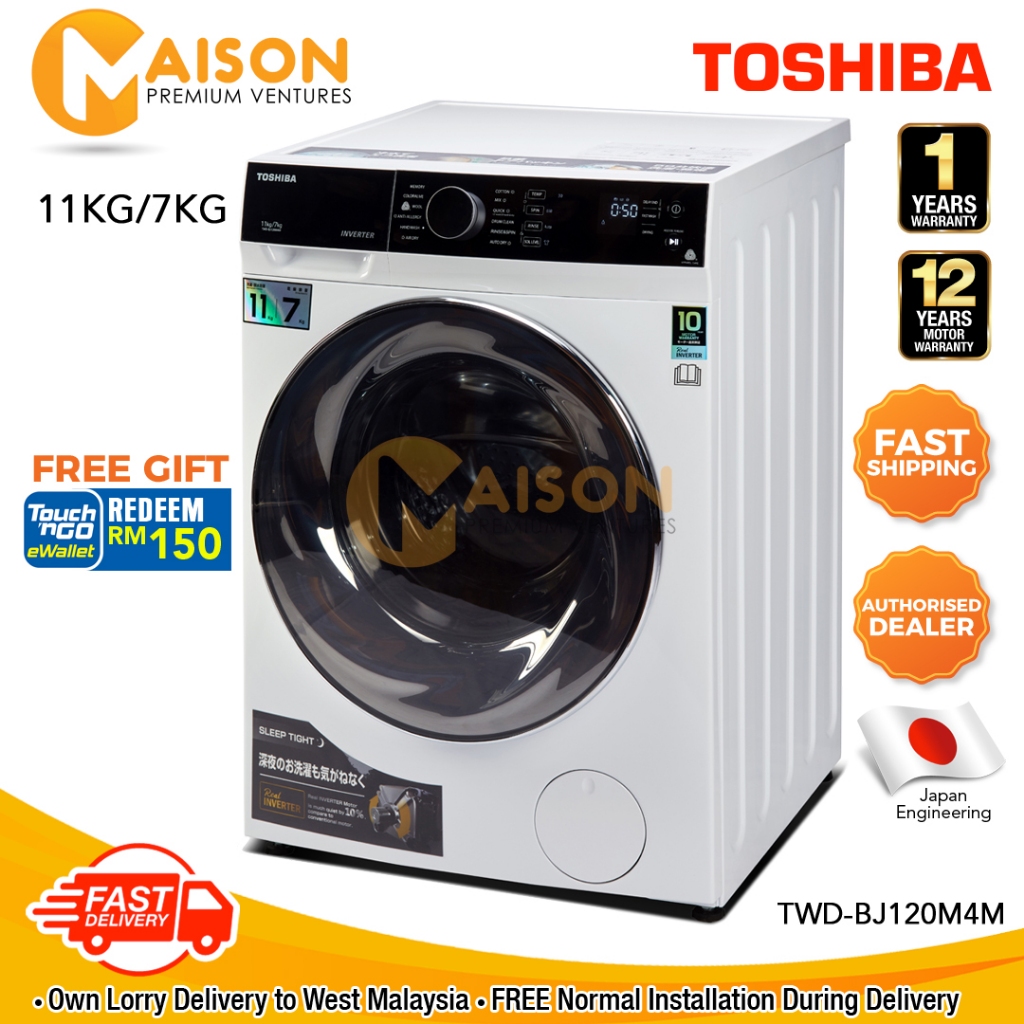 Toshiba Washer Dryer 11kg / 7kg TWD-BJ120M4M | Shopee Malaysia