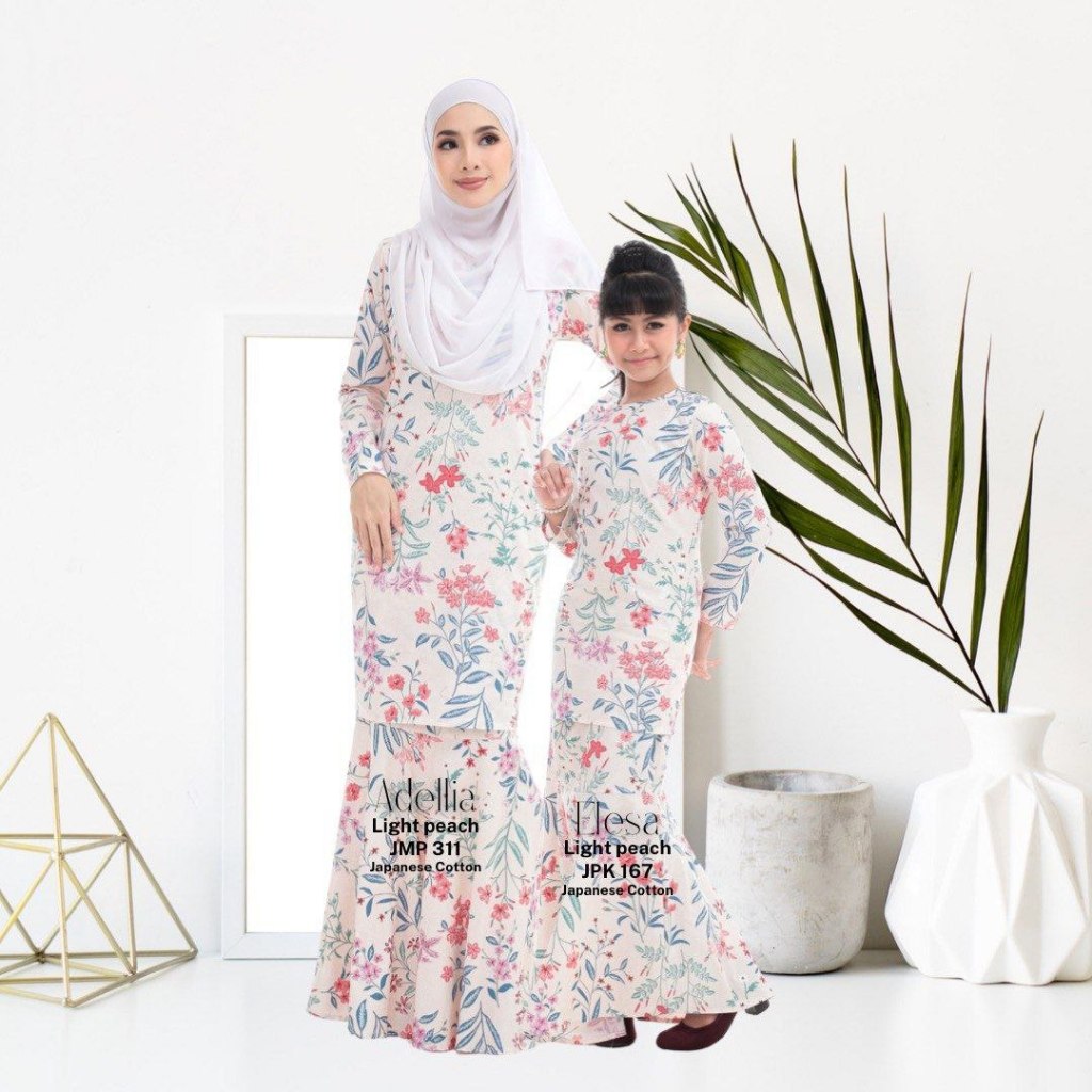 SET SEDONDON IBU DAN ANAK LIGHT PEACH / JAPANESE COTTON / BAJU RAYA ...
