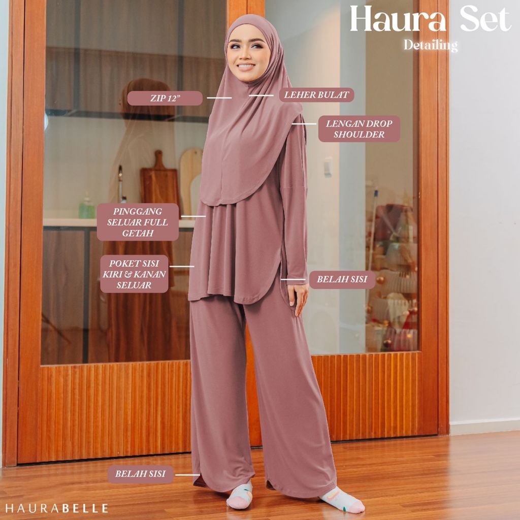 [HAURABELLE] HAURA SET IRONLESS (tudung attach dengan baju) | Shopee ...