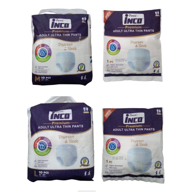Pureen Inco Adults Ultra Thin Pants Size M L 10pcs 1pcs Shopee