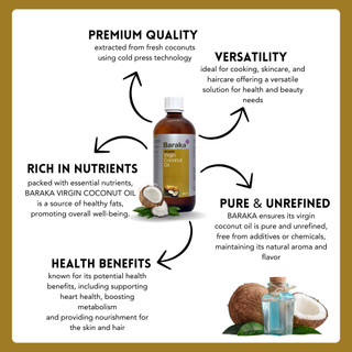 BARAKA Organic Pure Virgin Coconut Oil - 100% Organic Cold Pressed ...