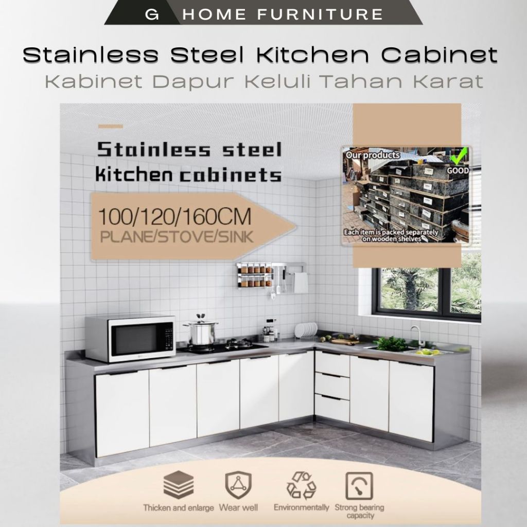 🔥READY STOCK🔥G HOME Premium Stainless Steel Kitchen Cabinet Set Sink ...