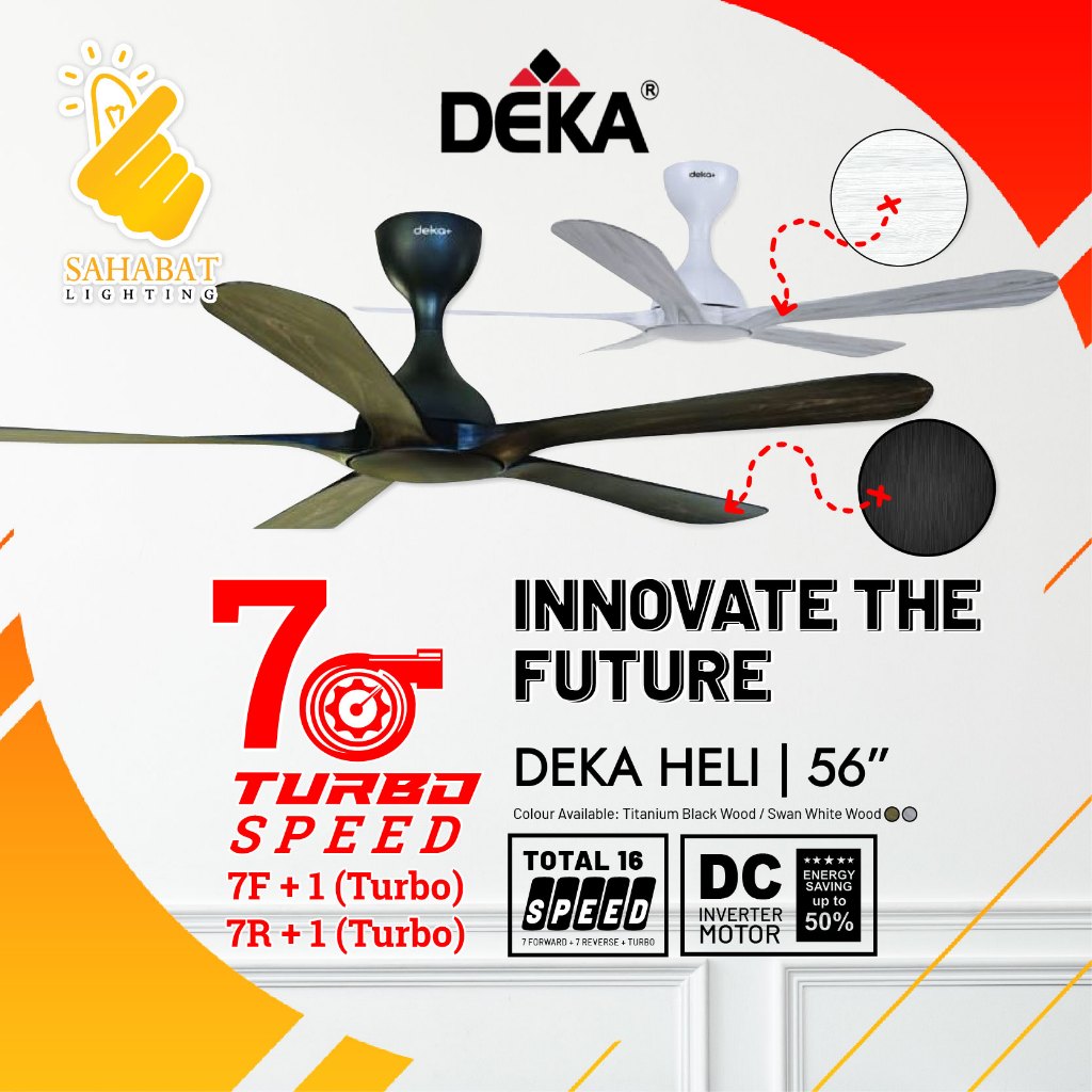 Deka Heli 56 Inch 5 Blades Dc Motor 16 Speeds + Turbo Ceiling Fan With ...